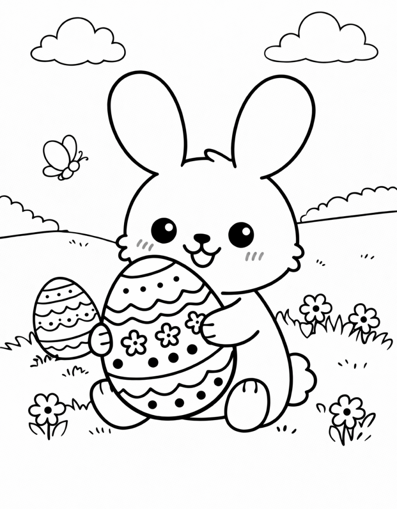 Easter Bunny Holding Egg Colouring Page for Kids (Free Printable) - Oh ...
